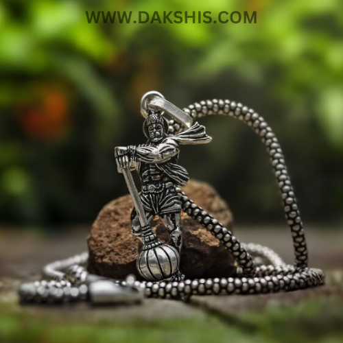 Hanuman With Gada Locket With Silver Plated Chain – DAKSHIS