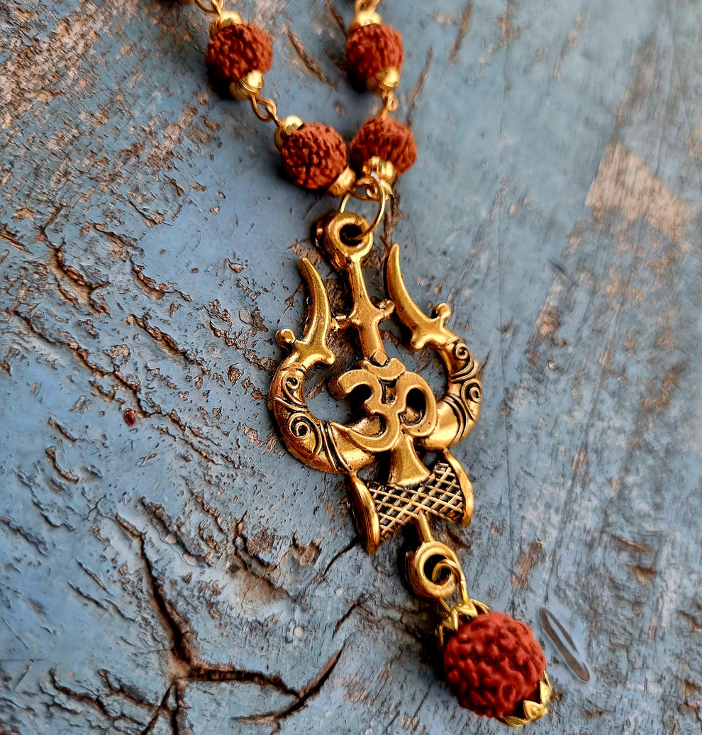 Gold Plated Trishool Rudraksha Necklace – DAKSHIS