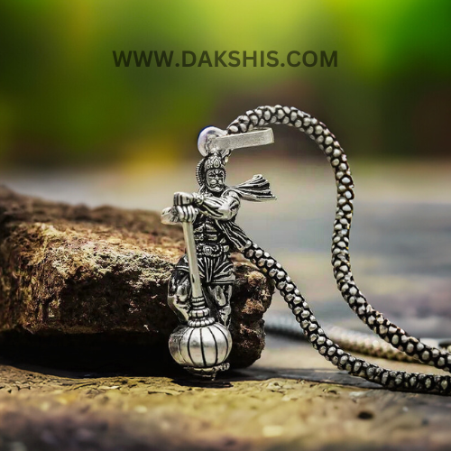 Hanuman With Gada Locket With Silver Plated Chain – DAKSHIS