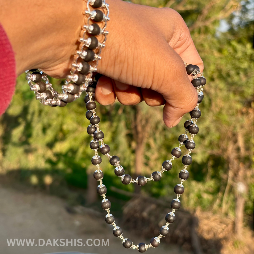 Silver Plated Karungali Mala + Bracelet Combo – DAKSHIS