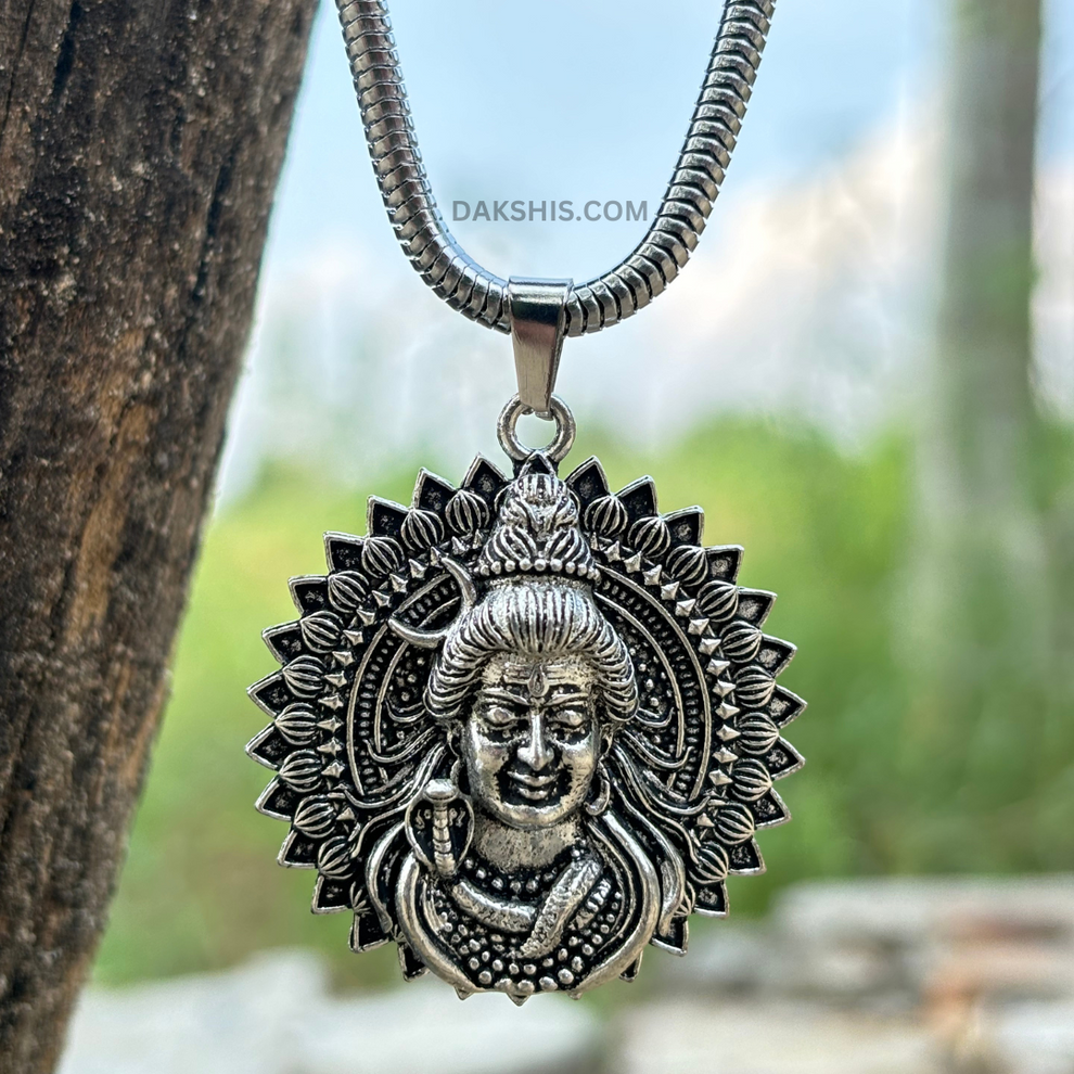 Silver Mahadev Locket With Snake Chain – DAKSHIS