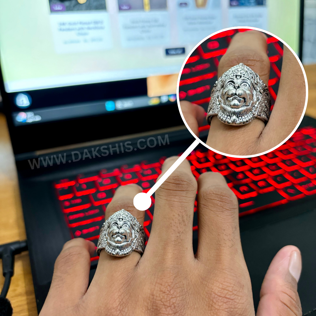 Lord Hanuman Ji Silver Plated Ring – DAKSHIS